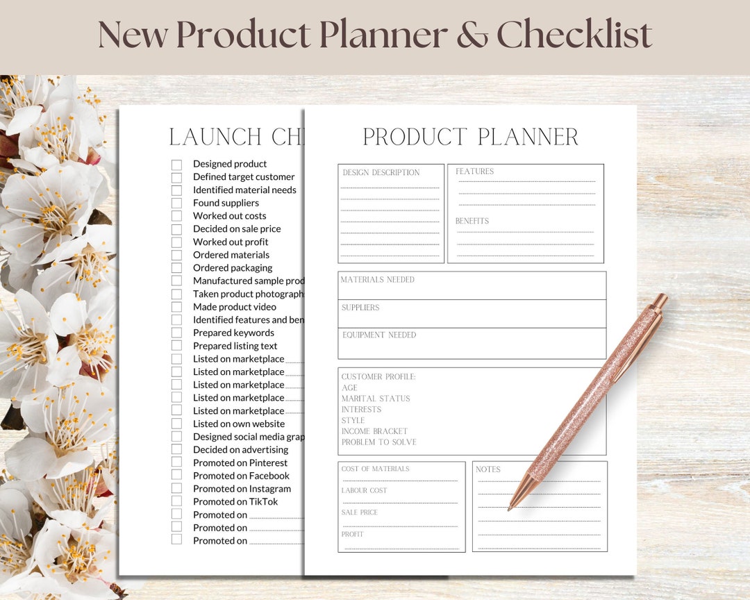 New Product Planner & Check List Printable Sheets Basic Digital Instant ...