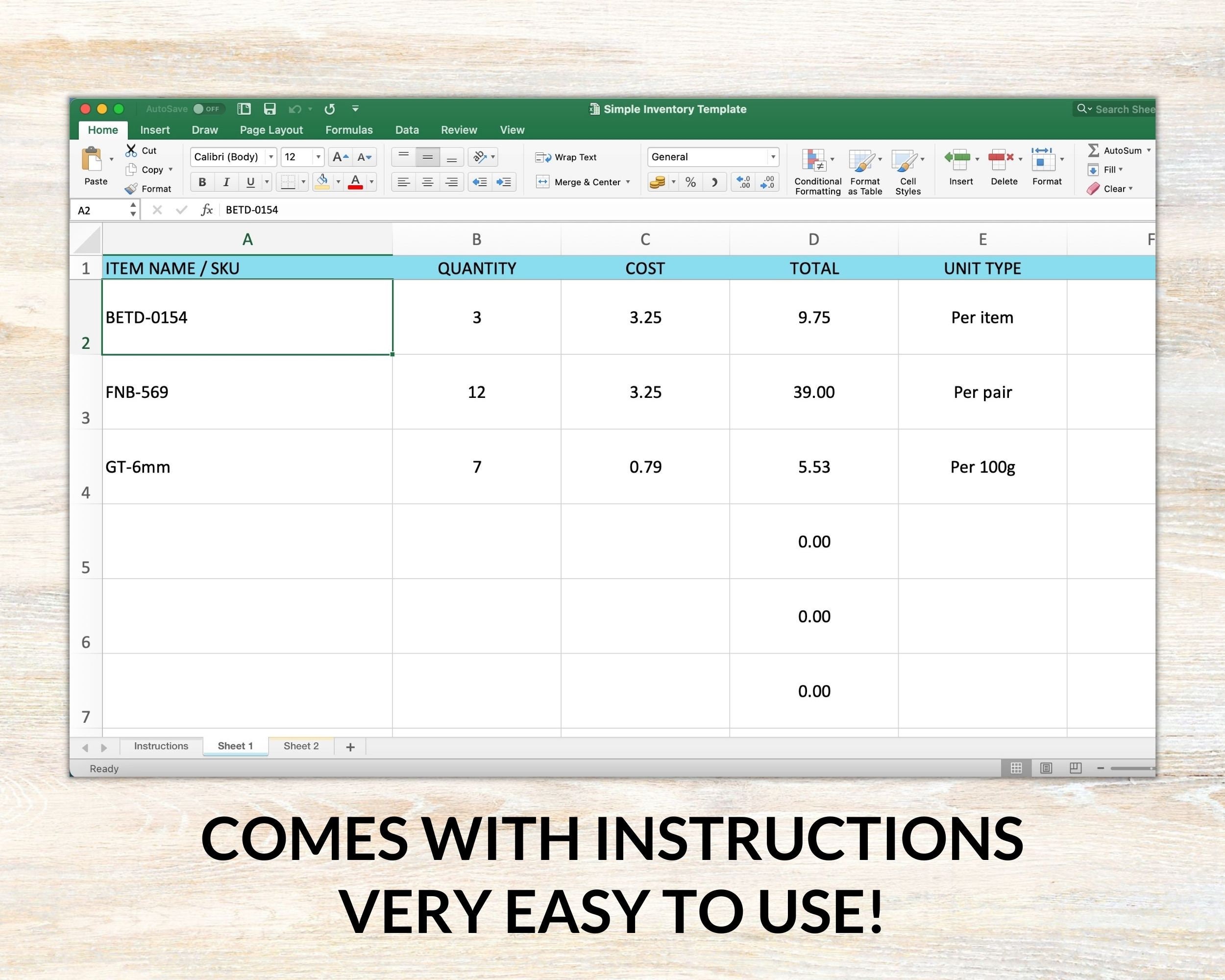 Easy Excel Inventory Template Instant Digital Download Sheet for Small ...