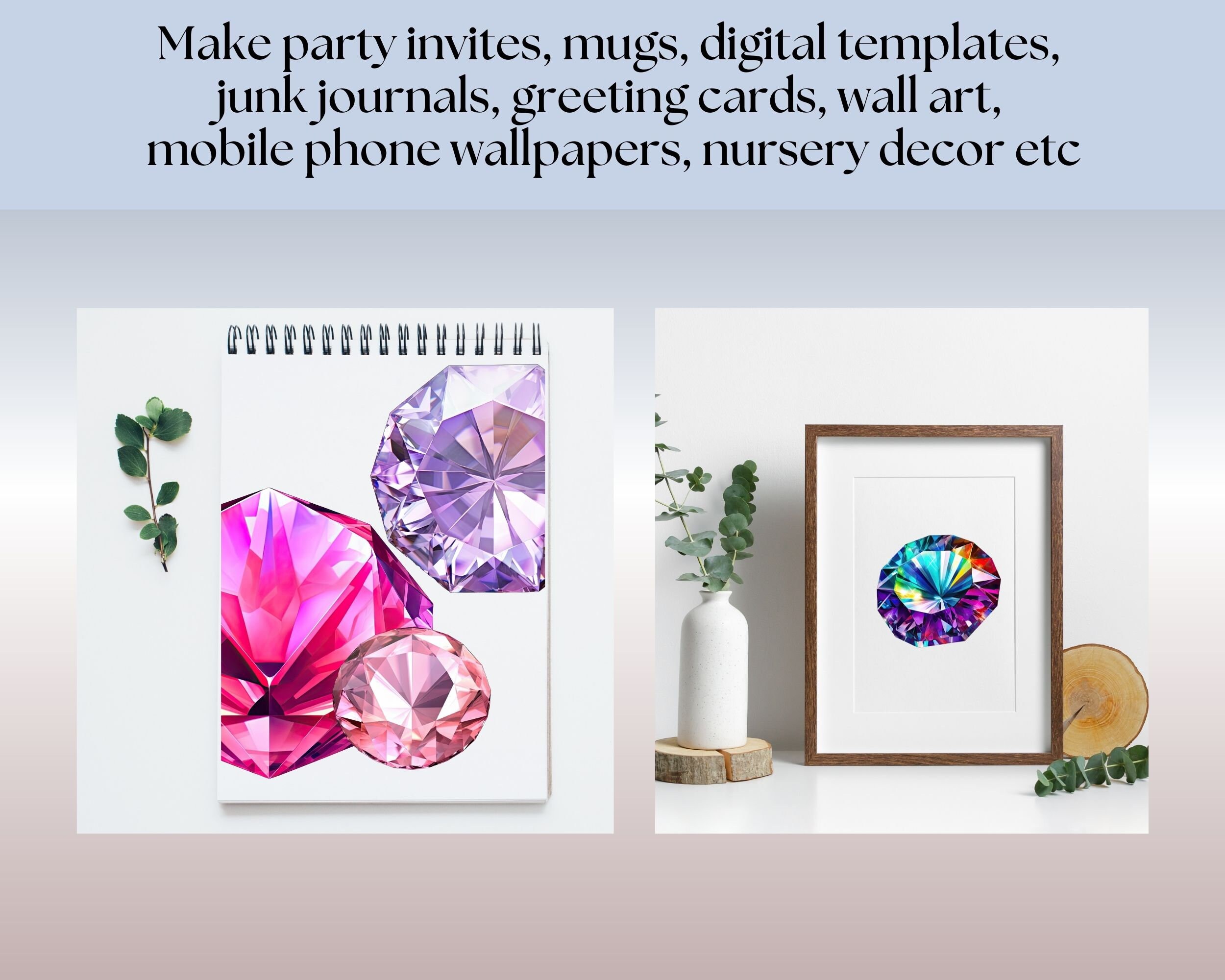 Jewel Clipart Shapes, Big Bundle of 100 Gemstones PNG Instant Download ...