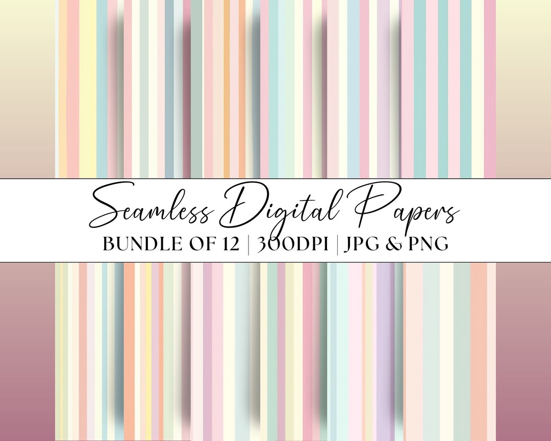 Pastel Stripe Seamless Patterns, Digital Paper Bundle of 12 Retro ...