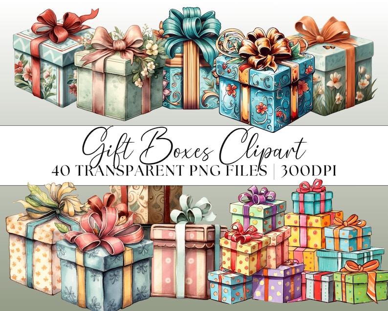 Gift Boxes Clipart, Cartoon Style Transparent 40x PNG Shapes Bundle ...