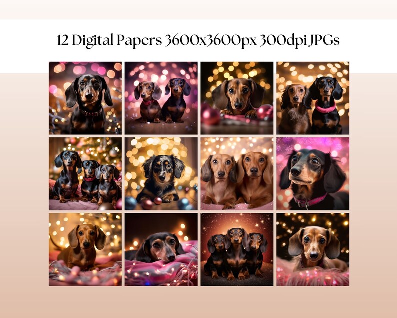 Dachshund Digital Paper, Pink Bokeh Photo Effect Printables Soft Focus ...