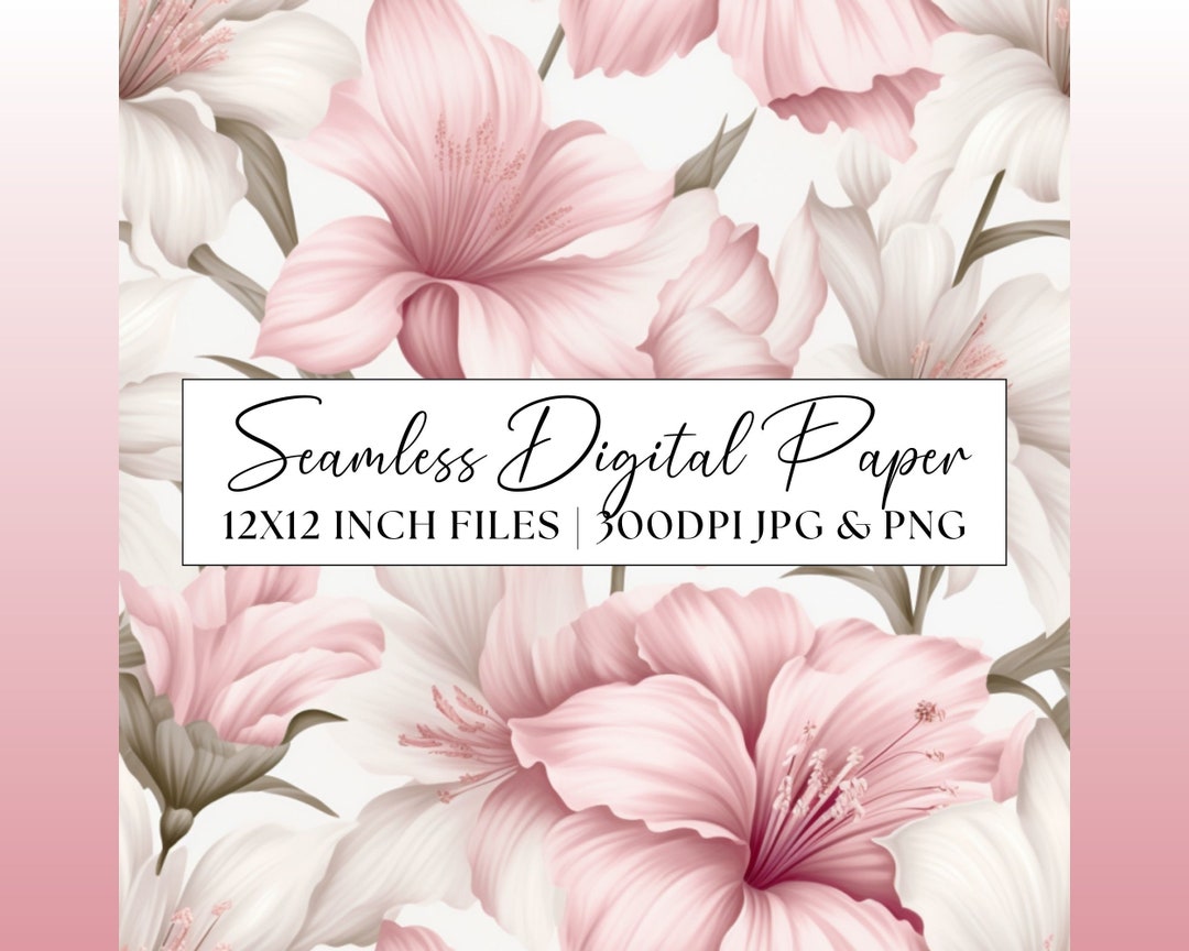 Pastel Pink Floral Digital Paper, Flower Seamless Pattern, Wedding ...