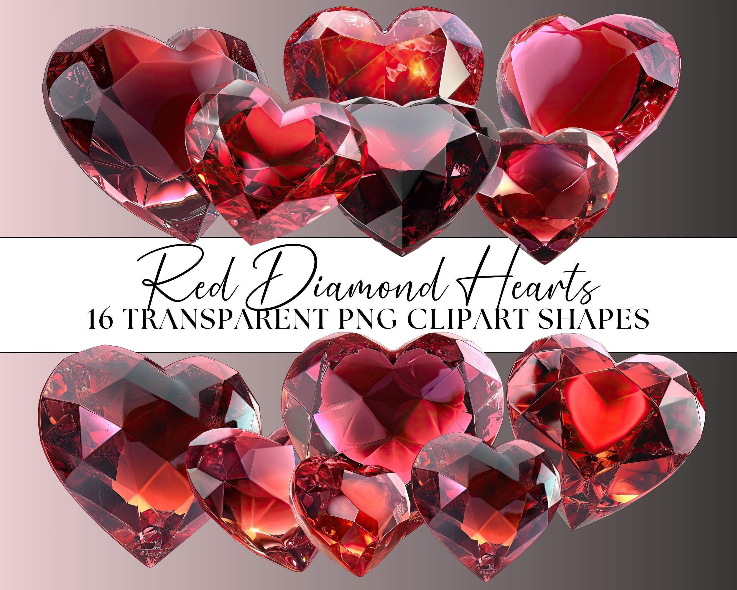 Red Diamond Hearts Clipart Bundle Objects Crafting Wedding Love ...