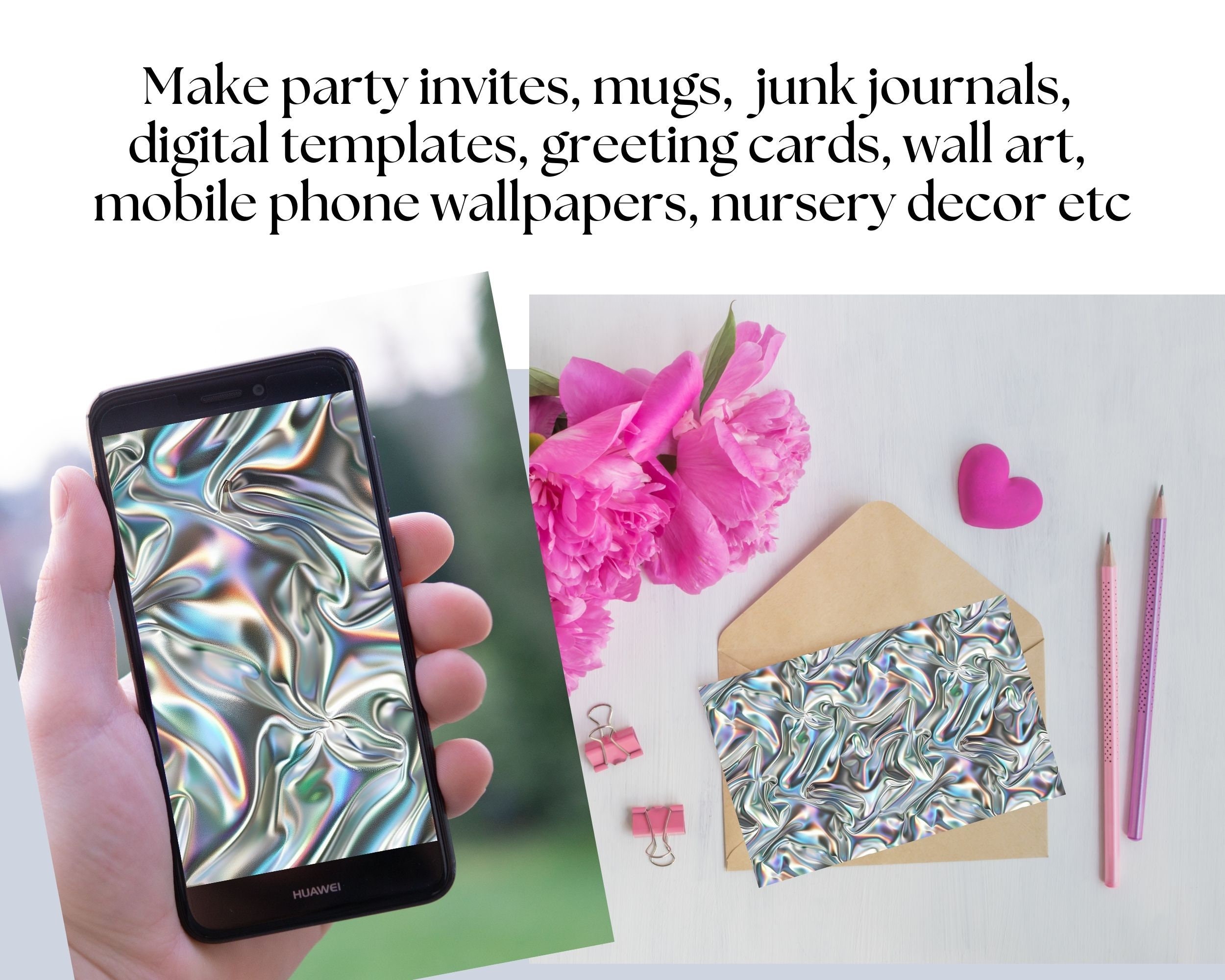 Silver Metallic Digital Paper, Iridescent Seamless Pattern Clipart ...