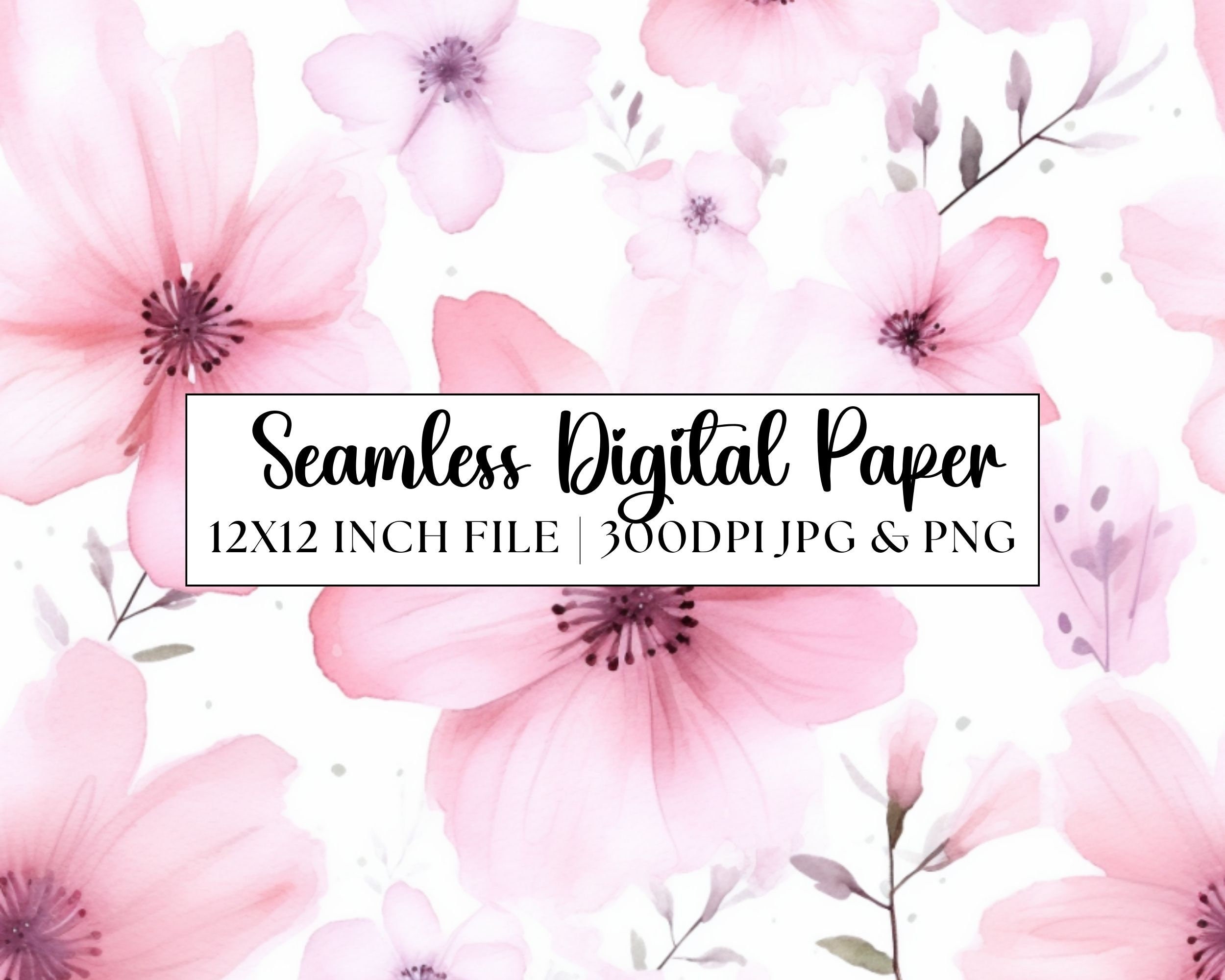 Pastel Pink Flower Seamless Pattern, Floral Digital Paper, Watercolour ...