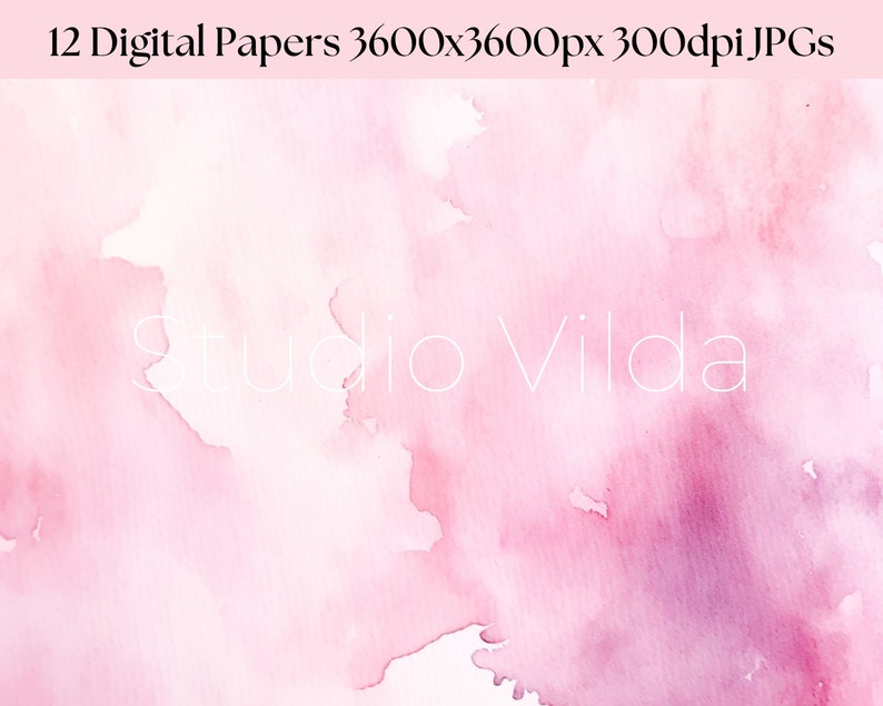 Pale Pink Digital Paper, 12x JPG Patterns Watercolour Clipart Instant ...