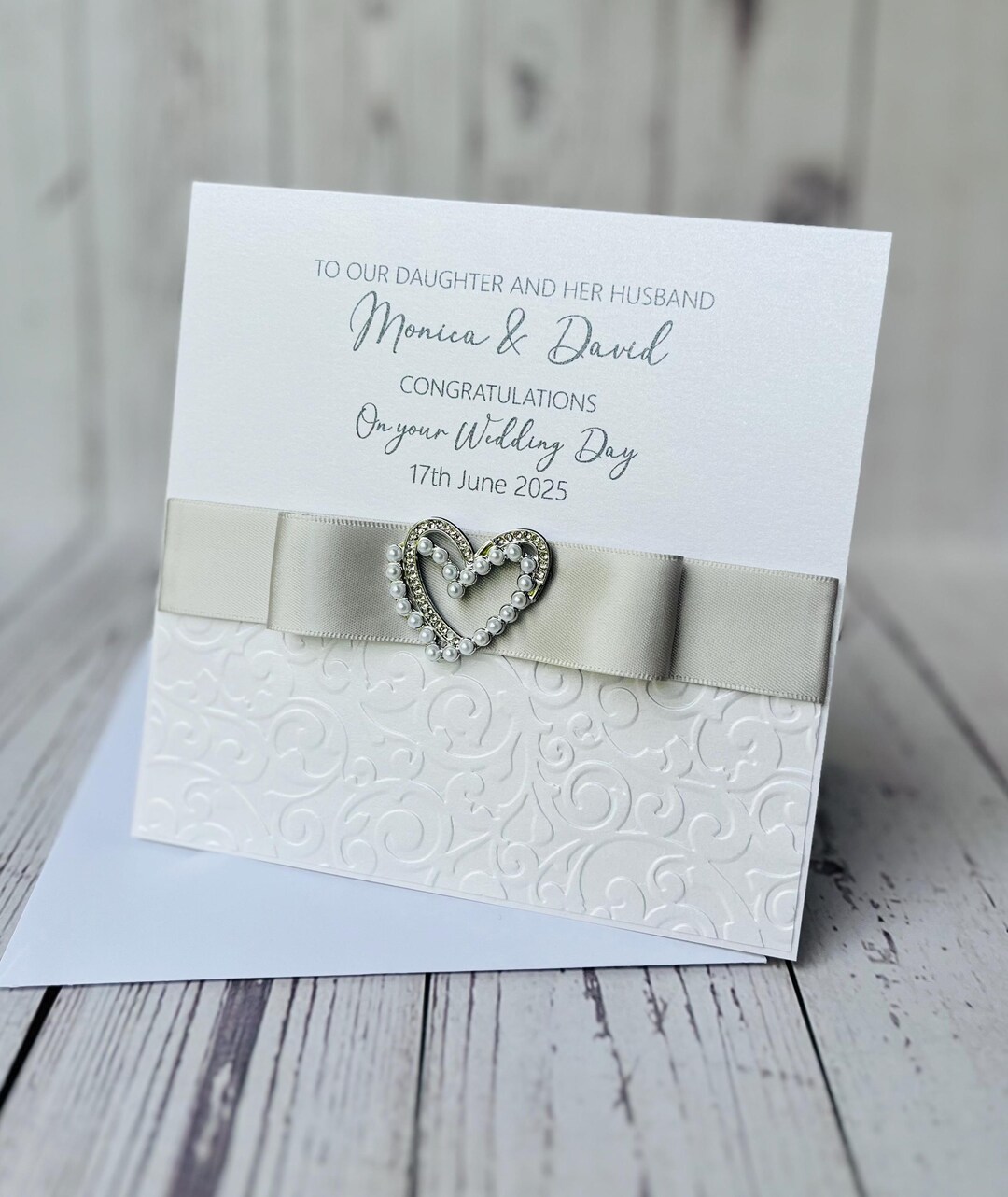Personalized Wedding Card: Handmade Embossed Pearlescent Card With ...