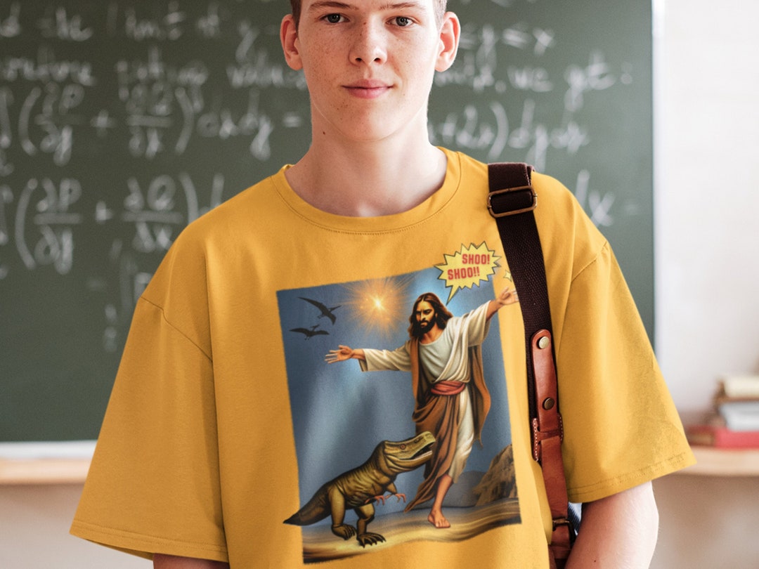JESUS KICKS a DINOSAUR T-shirt Unisex Jesus T Rex T Shirt Funny Jesus ...