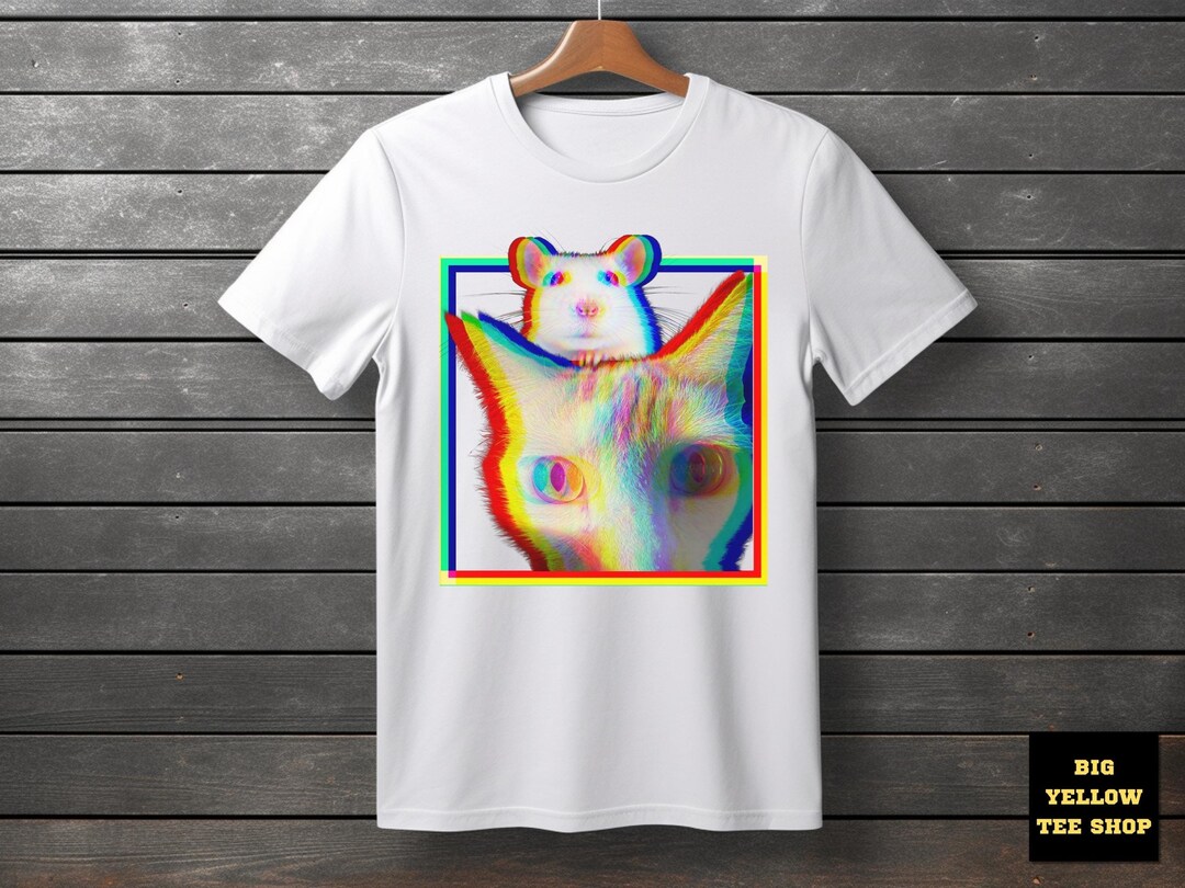 Psychedelic Cat and Mouse Weirdcore Tripping Tshirt, Weird Core Meme ...