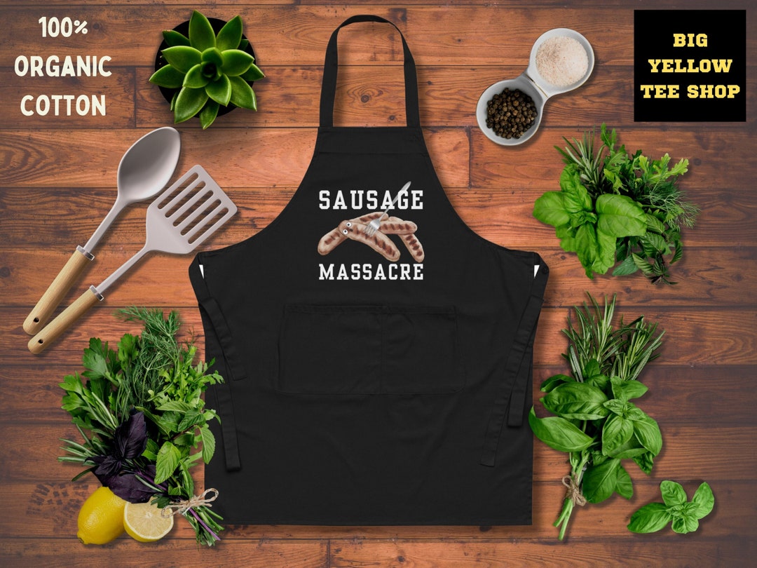 SAUSAGE MASSACRE Funny BBQ Organic Cotton Apron | Funny Bbq Apron ...