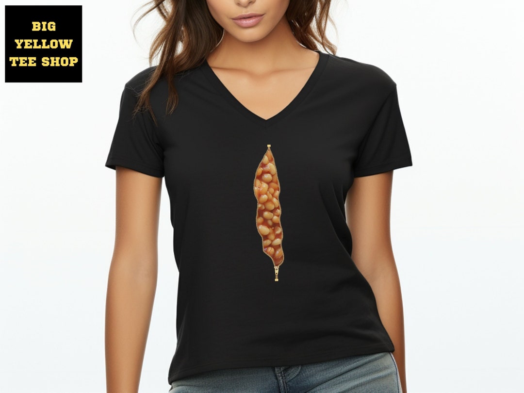 BAKED BEANS Open Zipper Print Unisex V-neck Short Sleeve T-shirt, Baked ...