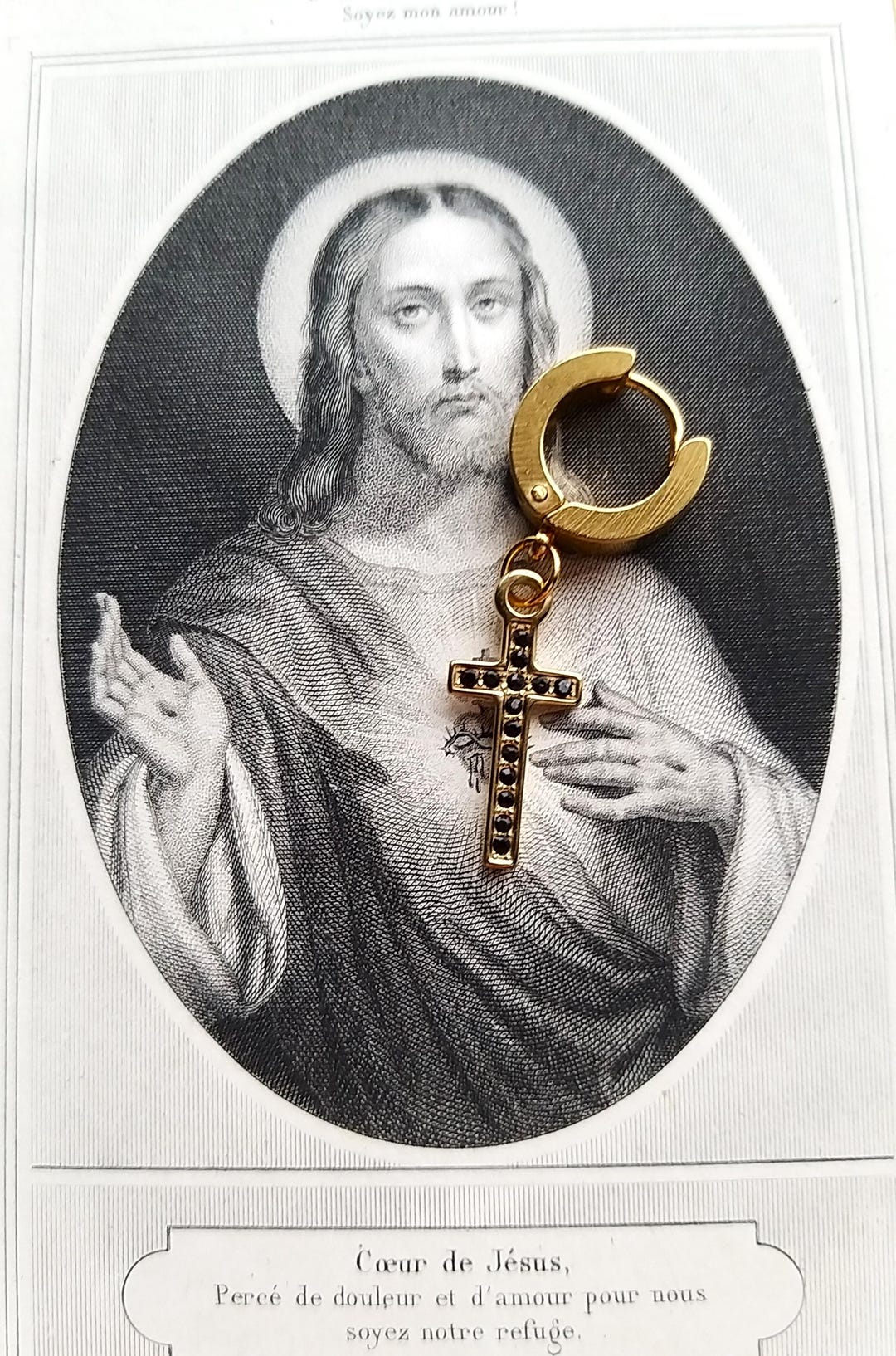 Men's Earrings, Rhinestone Cross Earrings for Men, Jesus Earrings ...