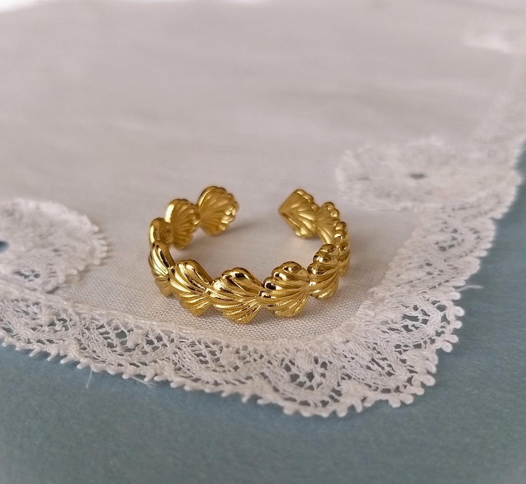 Gold-plated Stainless Steel Seashell Ring, Scallop Shell Ring ...