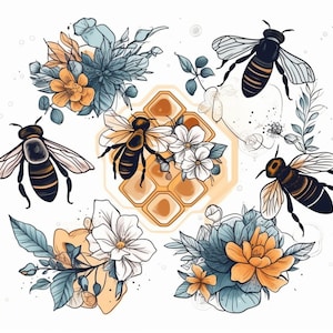 Bespoke Tattoo Flash Sheet Bees and Flowers part 1 5x Sheets, DIGITAL ...