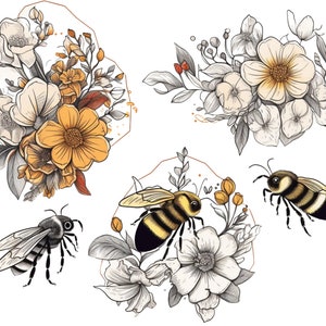 Bespoke Tattoo Flash Sheet Bees and Flowers part 1 5x Sheets, DIGITAL ...