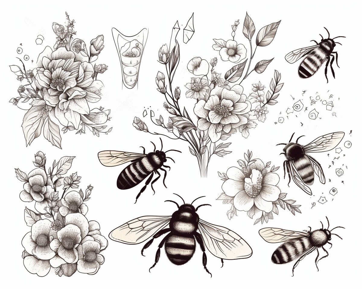 Bespoke Tattoo Flash Sheet Bees and Flowers part 1 5x Sheets, DIGITAL ...