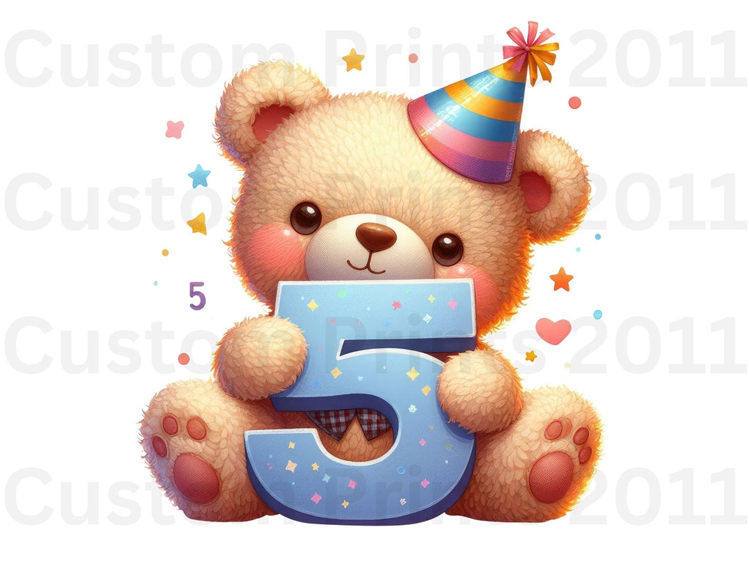 Teddy Bear Birthday PNG Digital Download File Cute Boy Girl Age 5 ...