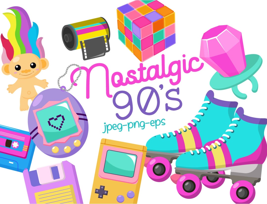 Nostalgic 90s Clipart Bundle, 90s Party, Nostalgic Illustrations, Retro Clipart, Sublimation ...