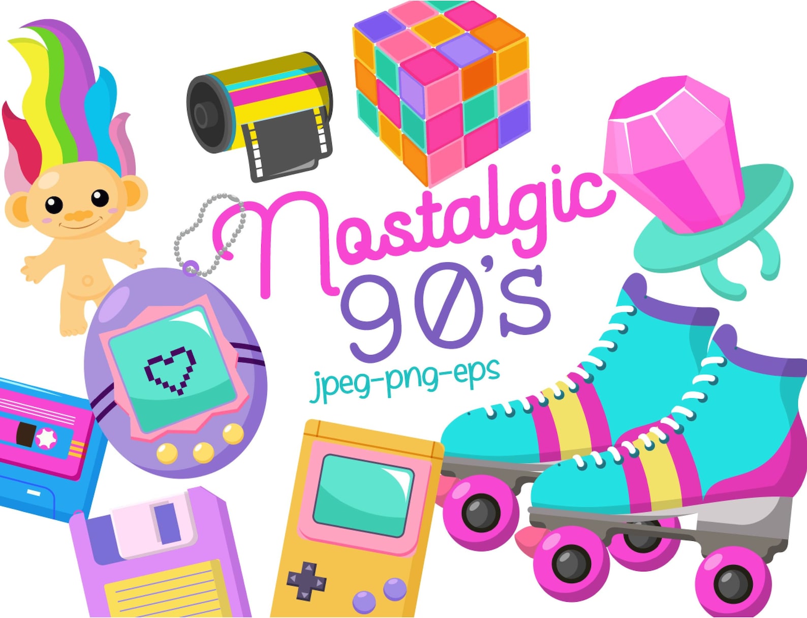 Nostalgic 90s Clipart Bundle, 90s Party, Nostalgic Illustrations, Retro ...