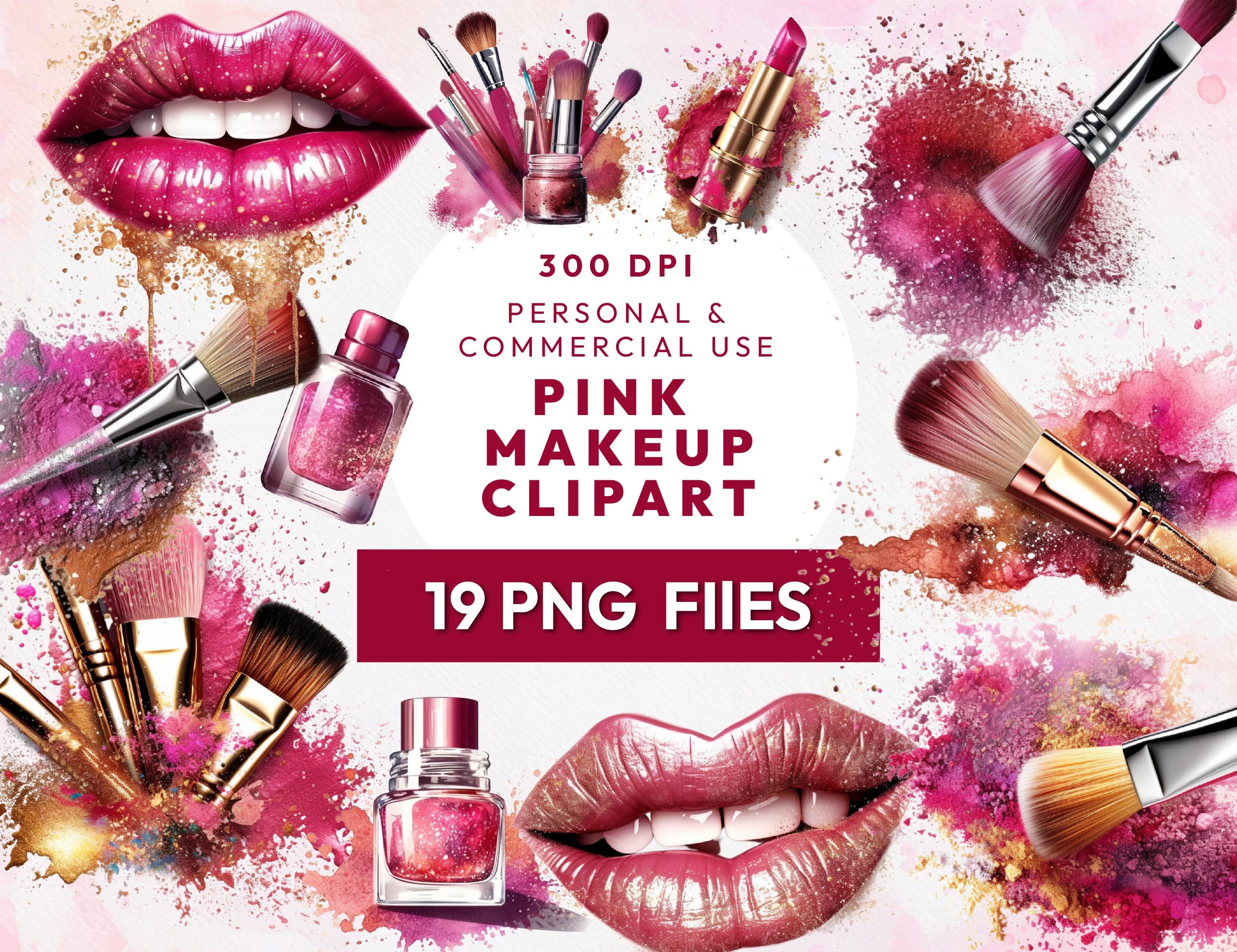 19 Watercolor Beauty Clipart PNG Bundle, Watercolor Makeup Elements ...