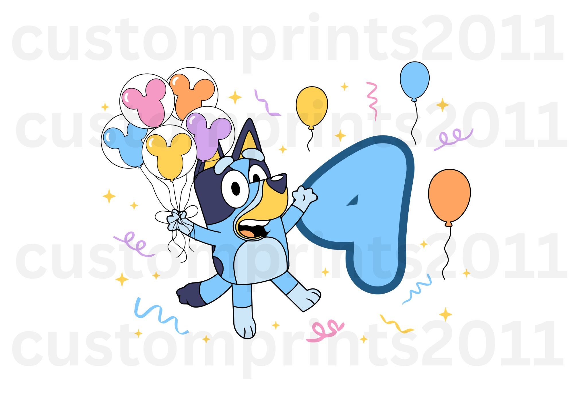 Bluey Birthday PNG Digital Download File Boy Girl Age 4 Sublimation ...