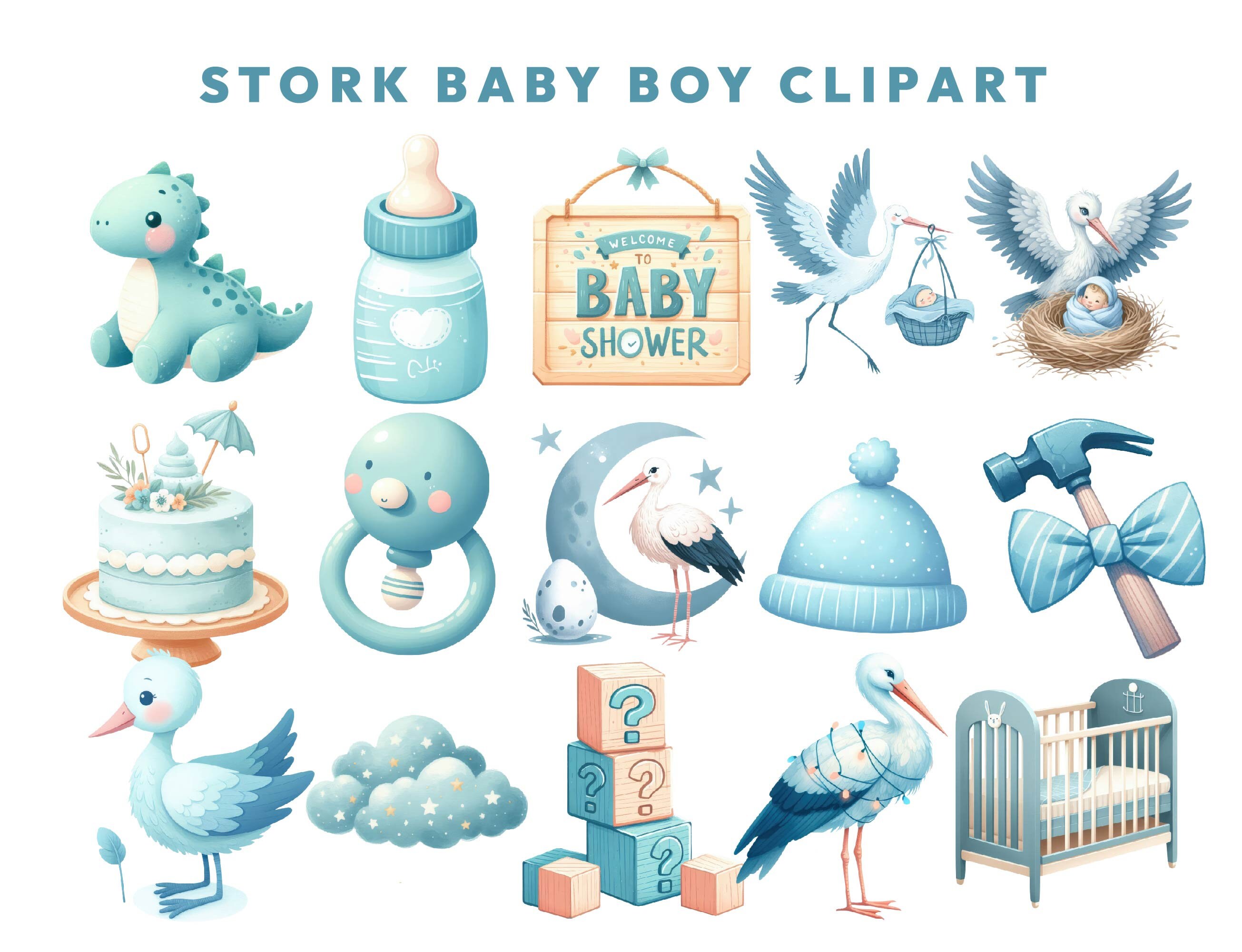 21 Stork Baby Clipart Bundle, Newborn Baby Boy Clipart, Baby Arrival ...