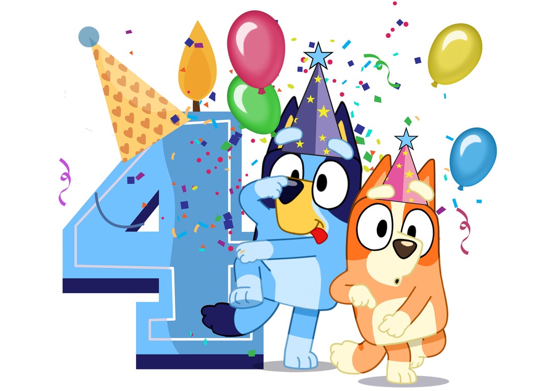 Bluey Cumpleaños PNG Descarga digital Archivo Niño Edad 4 Sublimación ...