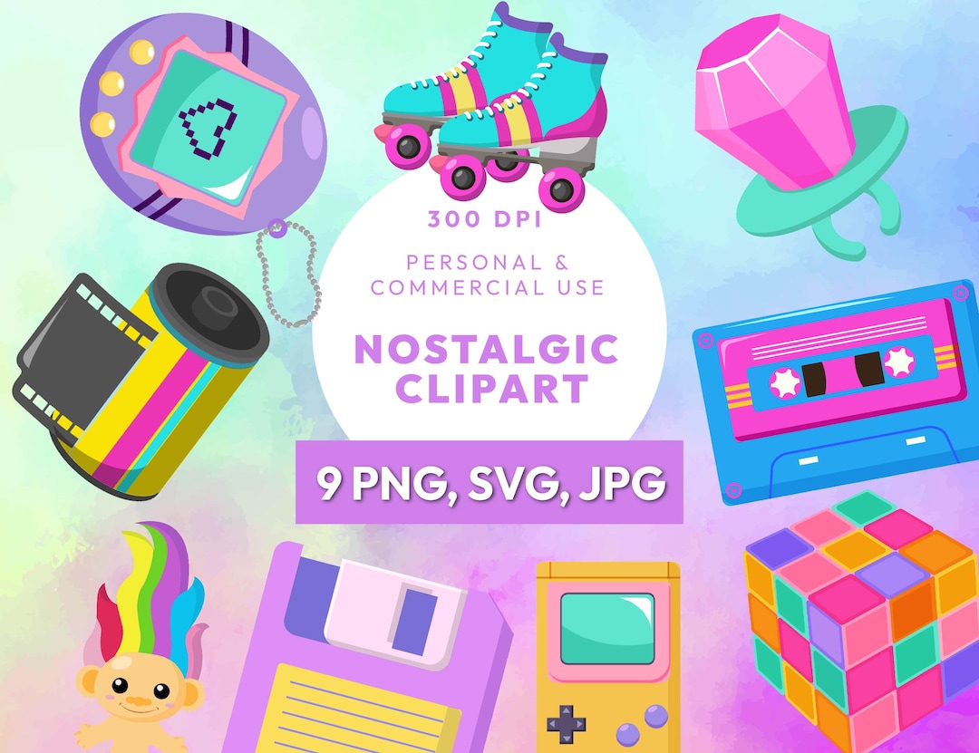 Nostalgic 90s Clipart Bundle, 90s Party, Nostalgic Illustrations, Retro ...