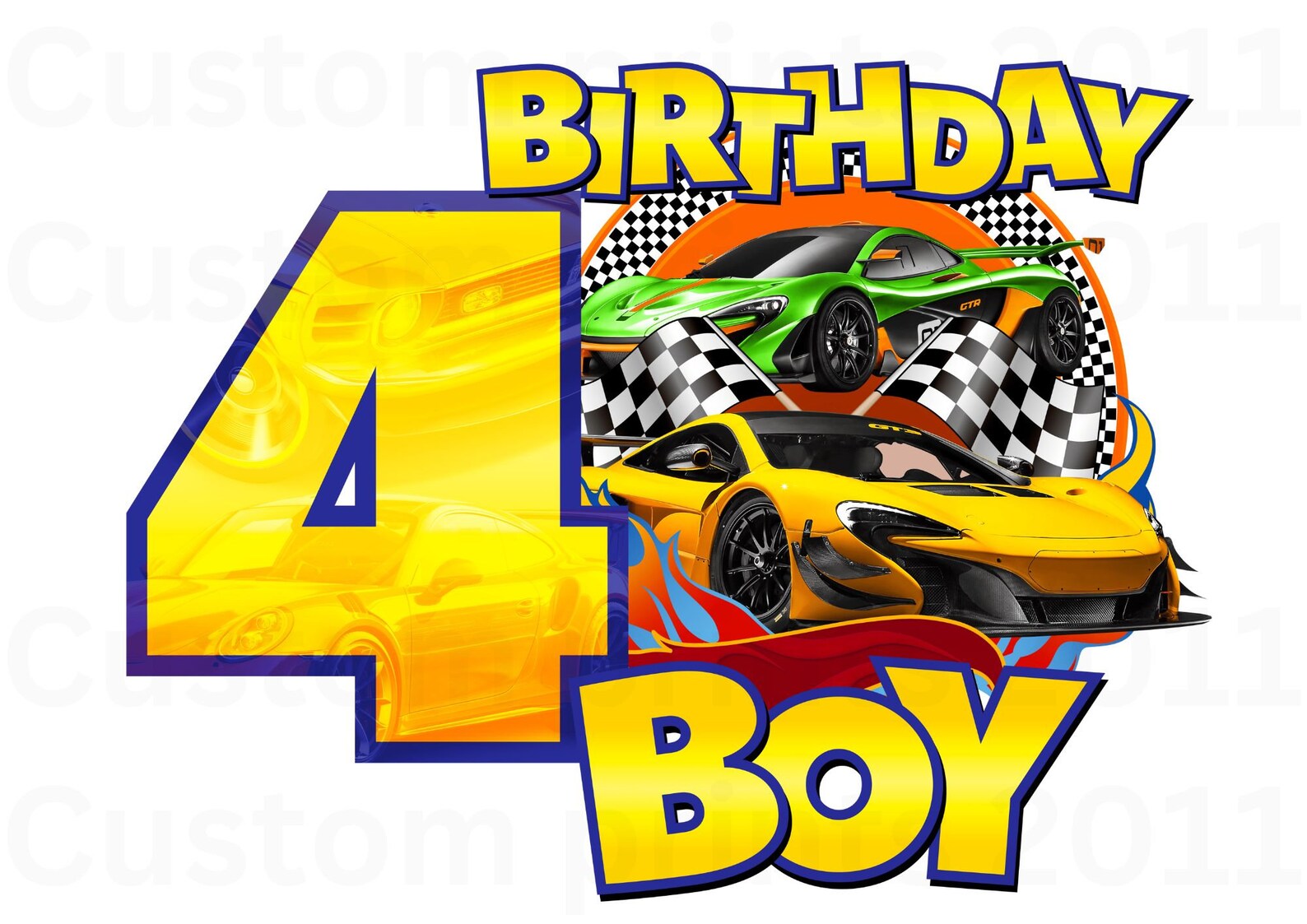 Cars Racing Birthday PNG Digital Download File Boy Age 4 Sublimation Party Celebration Re-size ...