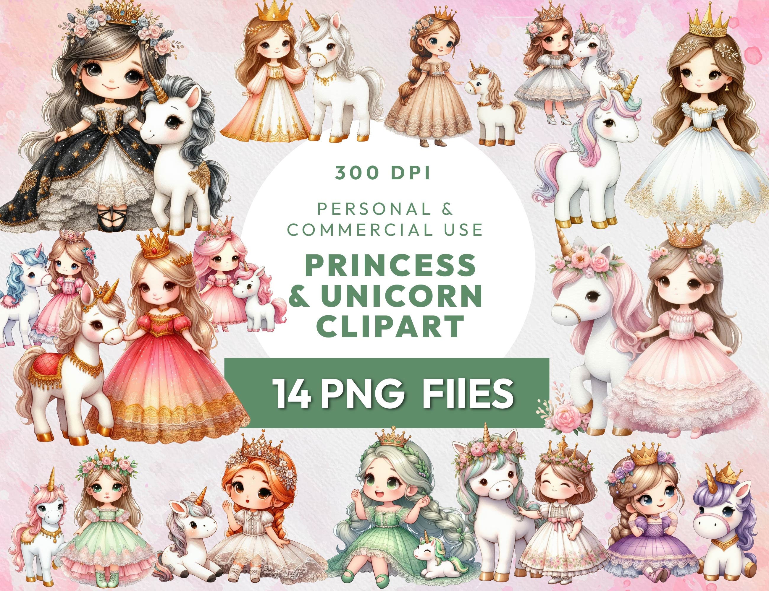 14 Princess and Unicron Clipart Bundle, Princess Unicorn PNG, Magical ...