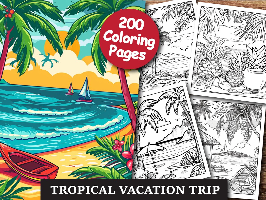 200 Tropical Trip Coloring Pages for Kids and Adults, Beach Coloring ...