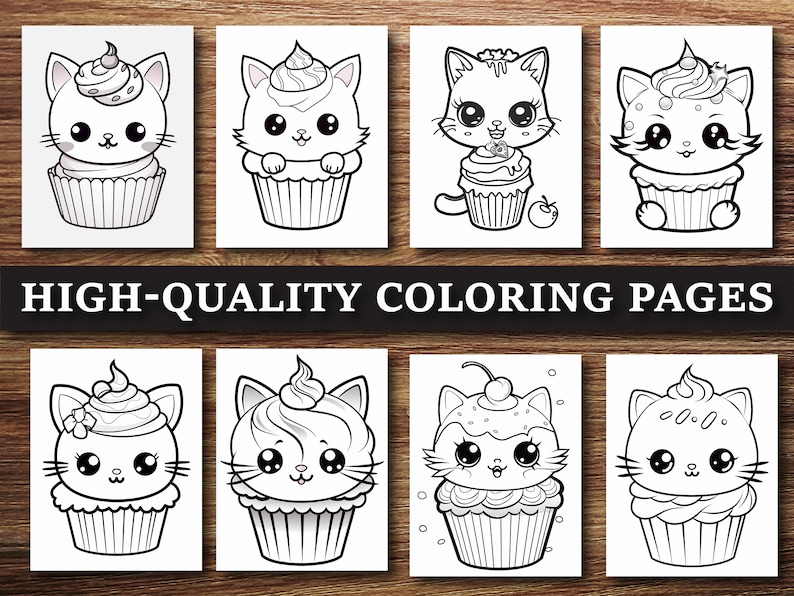 208 Cute Kitty Cupcakes Coloring Pages, Kids & Adult Coloring Book ...