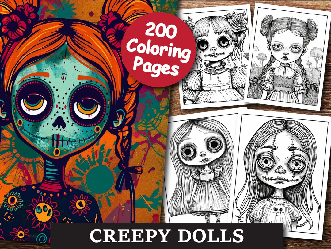 200 Creepy Doll Coloring Pages for Kids/adults, Kawaii Coloring Book ...