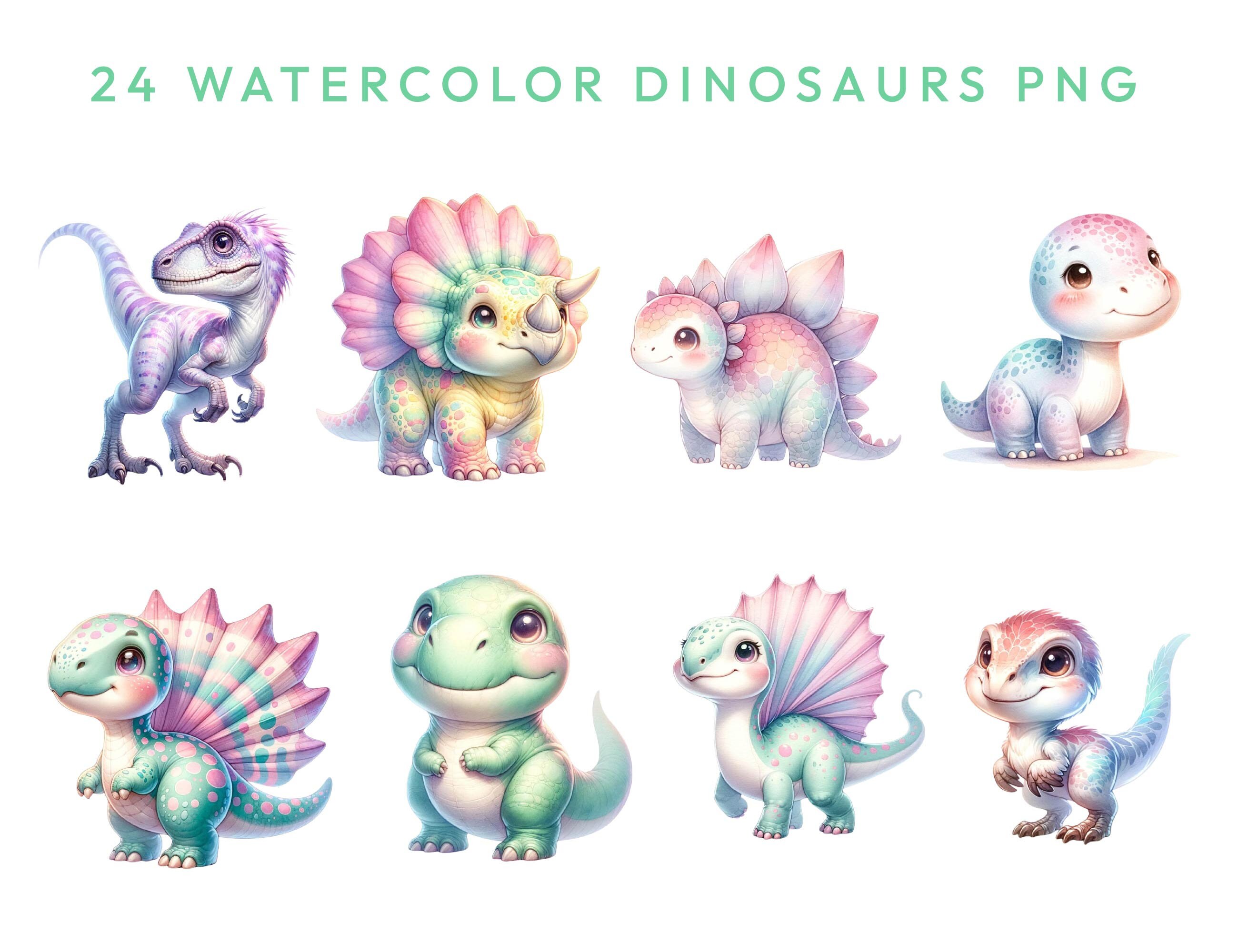 24 Watercolor Baby Dinosaur PNG Bundle, Dino Theme Baby Birthday Party ...