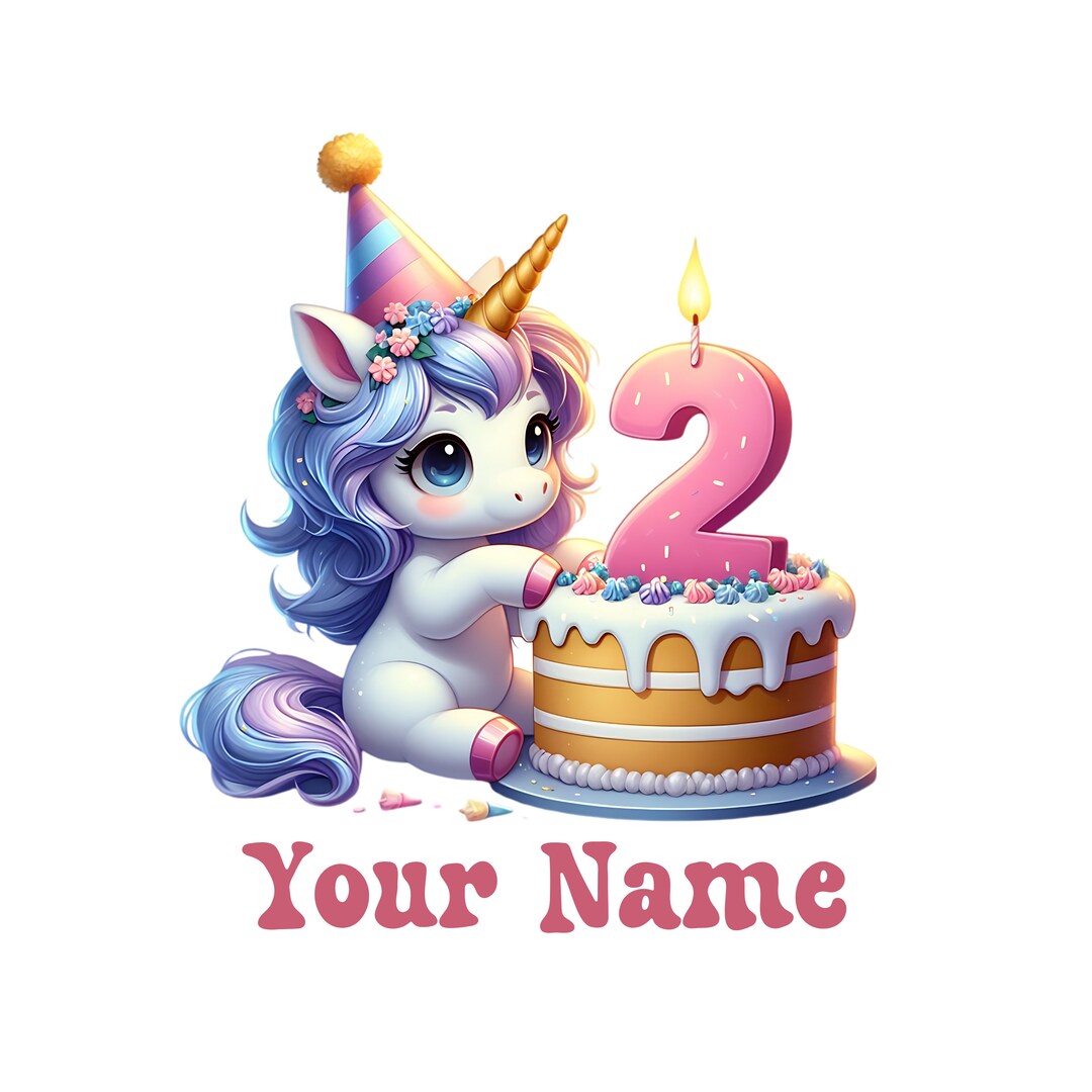 Unicorn Birthday PNG Digital Download File Cute Girl Age 2 Custom Name ...
