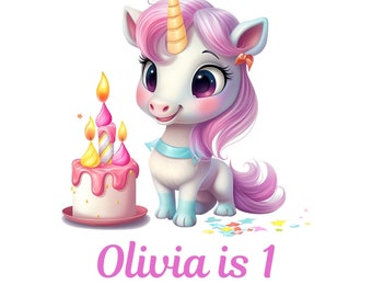 Unicorn Birthday PNG Digital Download File Cute Girl Age 6 Custom Name ...