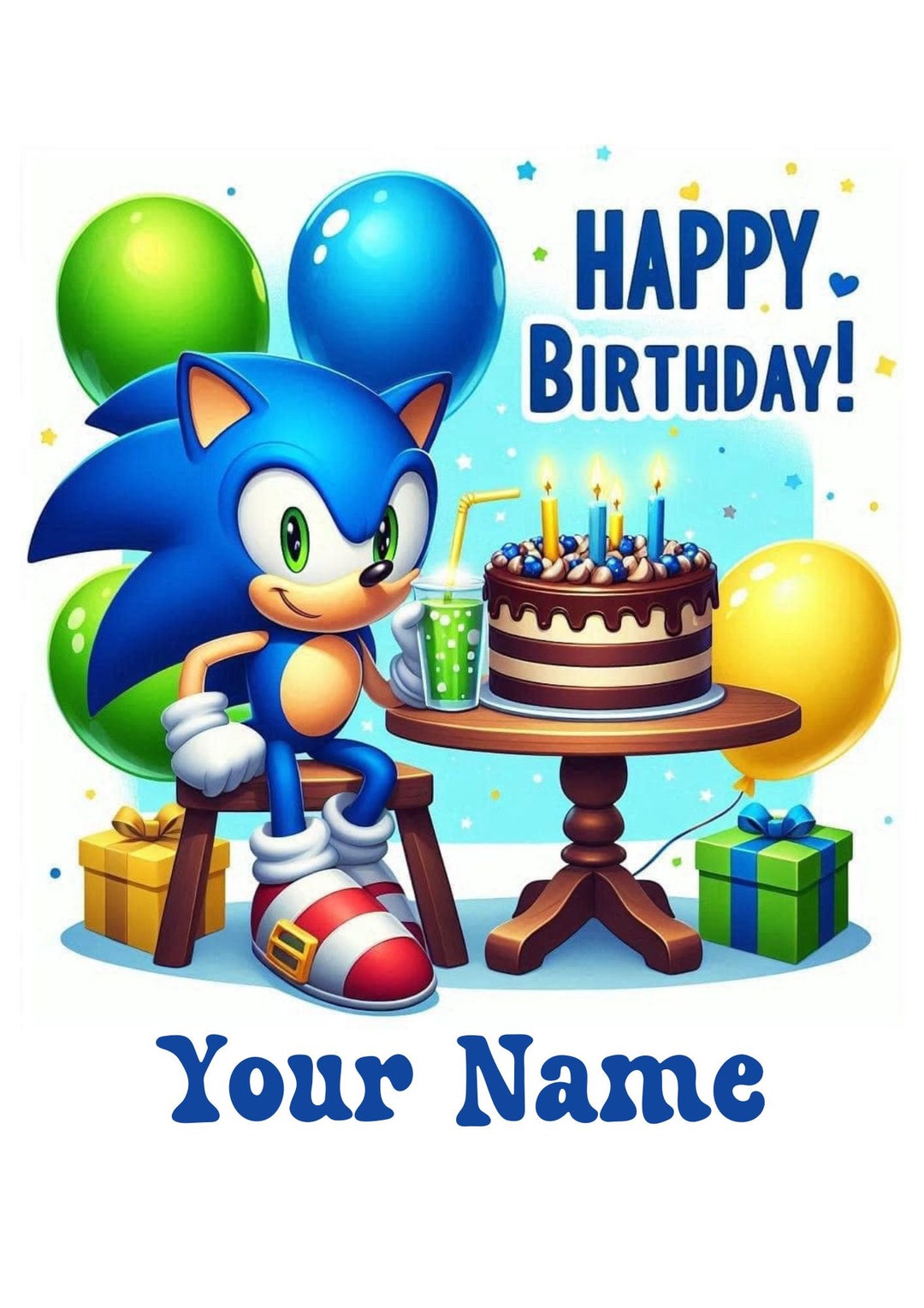 Sonic Hedgehog Birthday PNG Digital Download File Boy Girl Custom Name ...