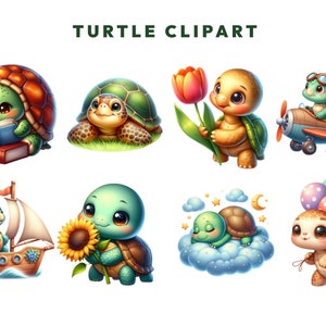 16 Watercolor Sea Turtle Clipart Bundle, Cute Nautical Ocean Animals ...