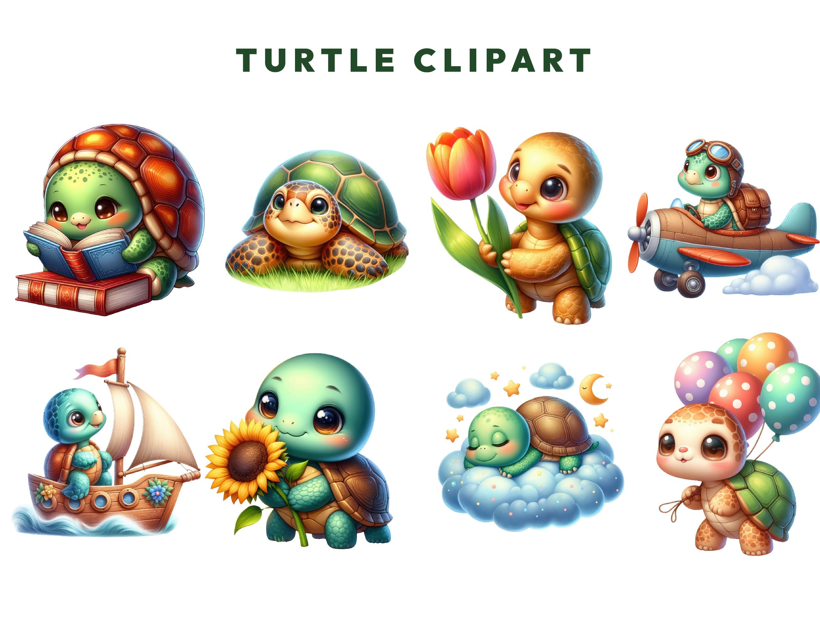 16 Watercolor Sea Turtle Clipart Bundle, Cute Nautical Ocean Animals ...