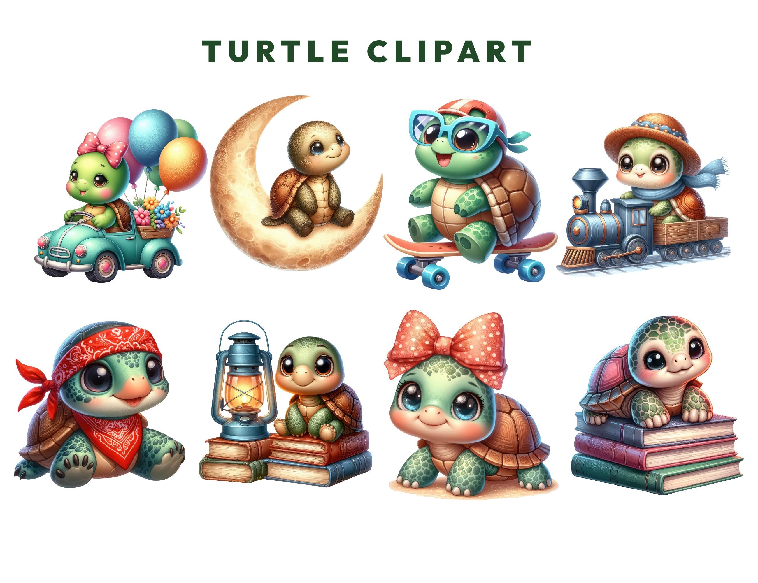 16 Watercolor Sea Turtle Clipart Bundle, Cute Nautical Ocean Animals ...