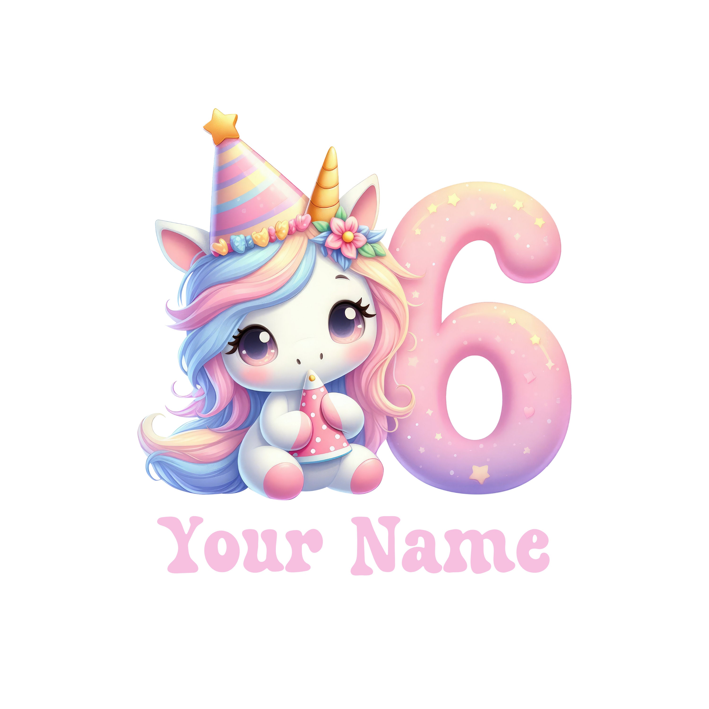 Unicorn Birthday PNG Digital Download File Cute Girl Age 6 Custom Name ...