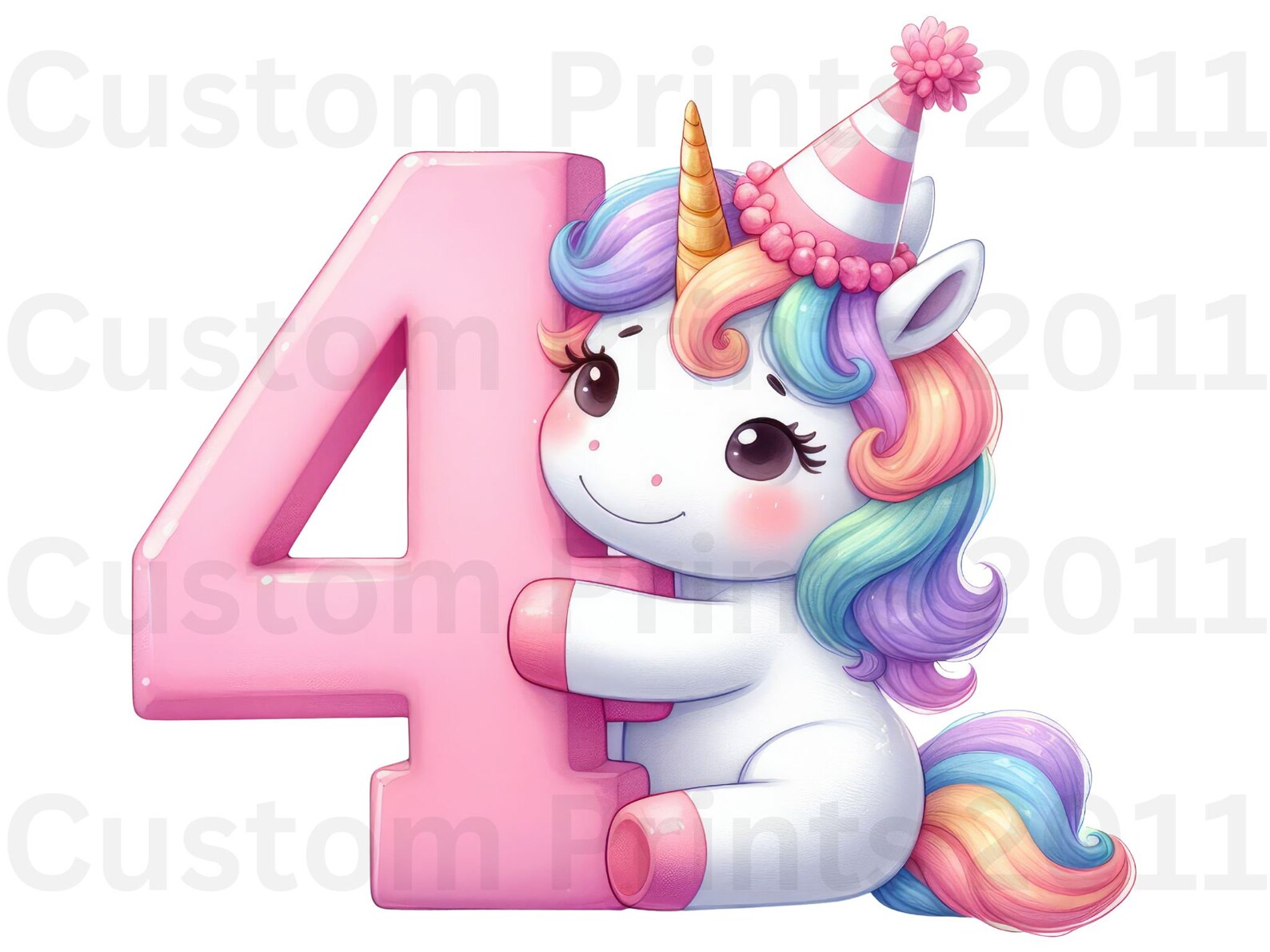 Unicorn Birthday PNG Digital Download File Cute Girl Age 4 Sublimation ...