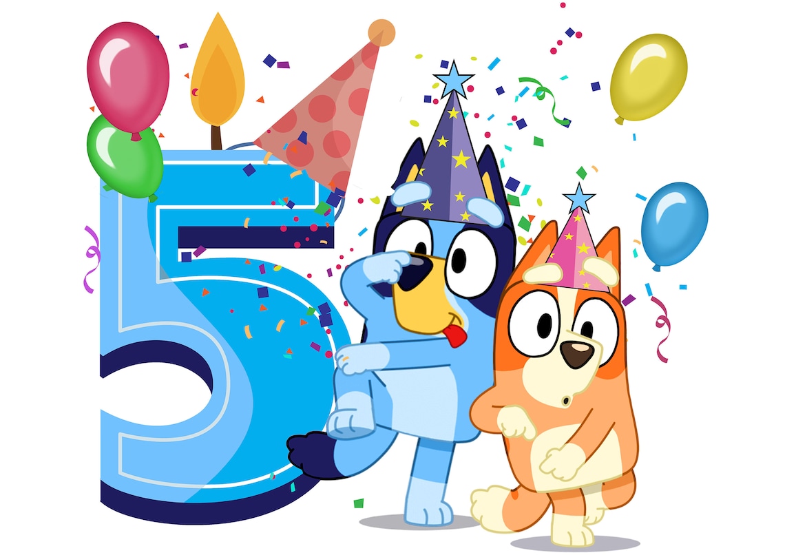 Bluey Birthday PNG Digital Download File Boy Age 5 Sublimation Party ...