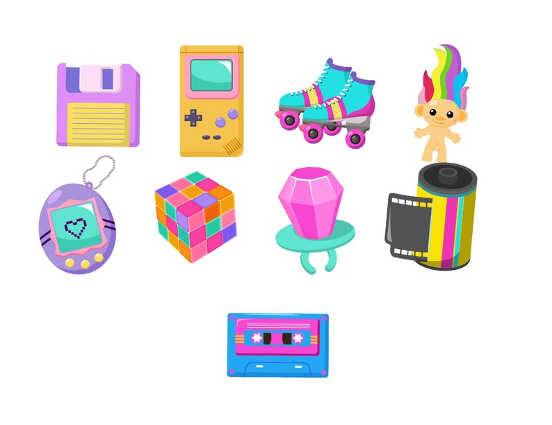 Nostalgic 90s Clipart Bundle, 90s Party, Nostalgic Illustrations, Retro ...