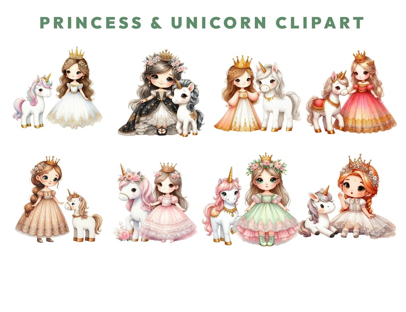 14 Princess and Unicron Clipart Bundle, Princess Unicorn PNG, Magical ...