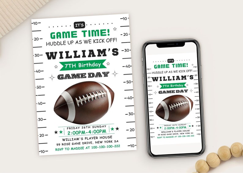 Game Time Football Birthday Invitation Boys Birthday Invite Editable ...