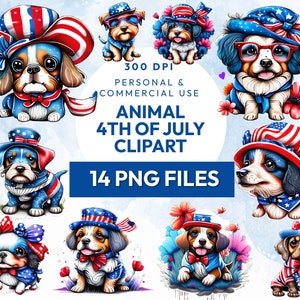 14 Patriotic Animals 4th of July Watercolor Clipart Bundle, Cute Pet ...