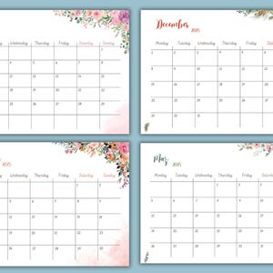 2025 Calendar Printable , Printable Floral Calendar 2025, 4A & US ...