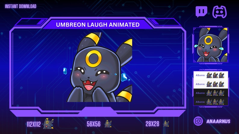 Umbreon Pokemon Animated Emote Pack for Twitch, Youtube or Discord - Etsy